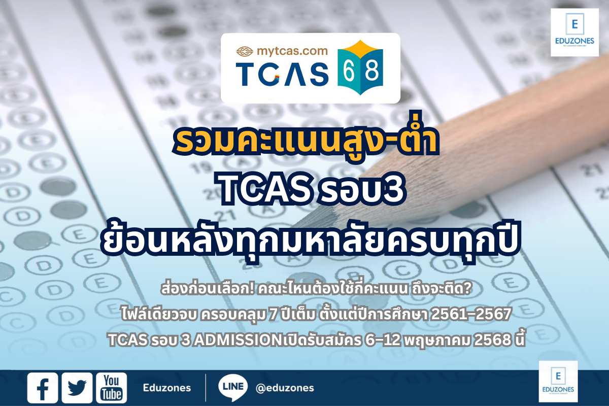 สรุปคะแนนสูง-ต่ำ TCAS รอบ 3 ย้อนหลัง 7 ปี ครบทุกมหาวิทยาลัย DEK68 ห้ามพลาด! - การศึกษา ข่าว สอบ ...