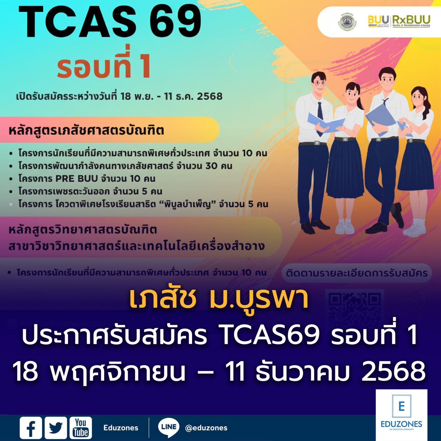 ประกาศรับสมัคร TCAS 69 รอบที่ 1 คณะเภสัชศาสตร์ มหาวิทยาลัยบูรพา ...