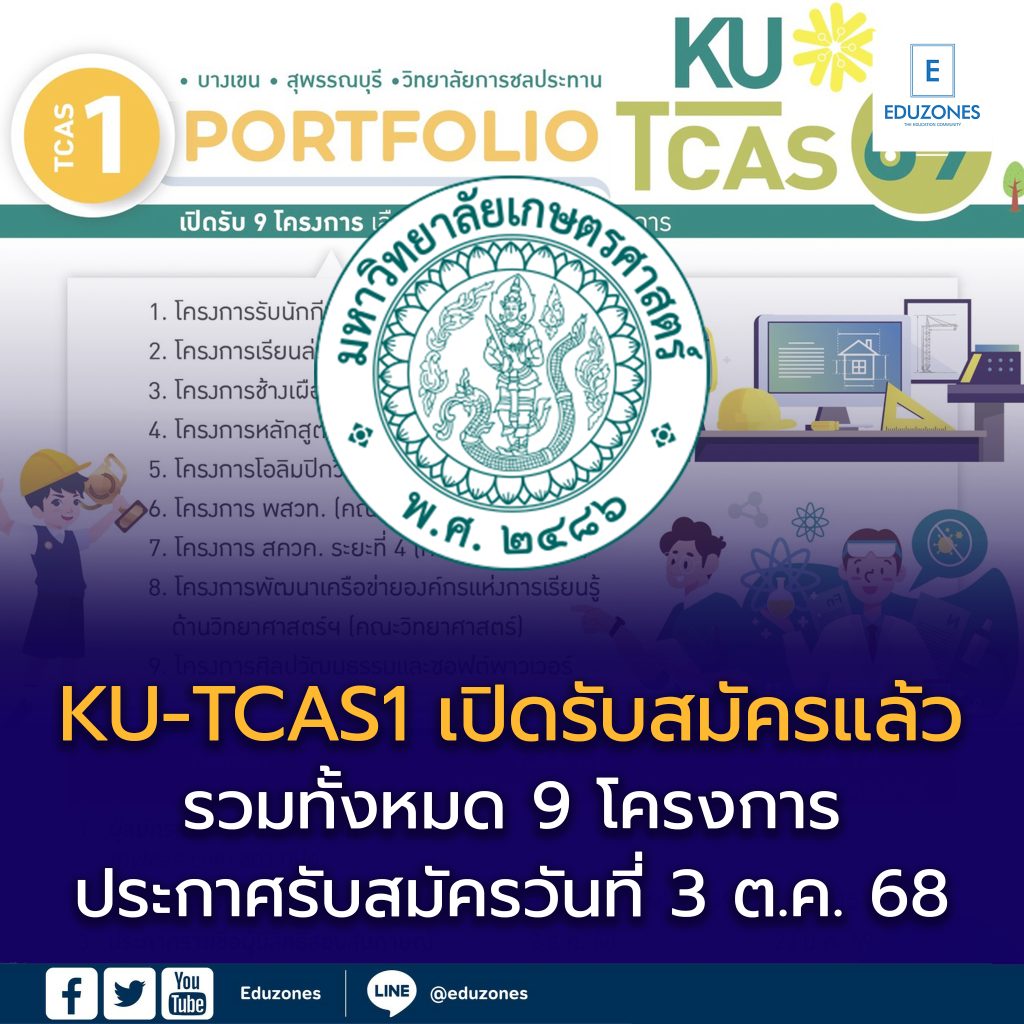 KU-TCAS1 ม.เกษตรศาสตร์ TCAS69 เปิดรับสมัครแล้ว! รวมทั้งหมด 9 โครงการ - การศึกษา ข่าว สอบตรง ...